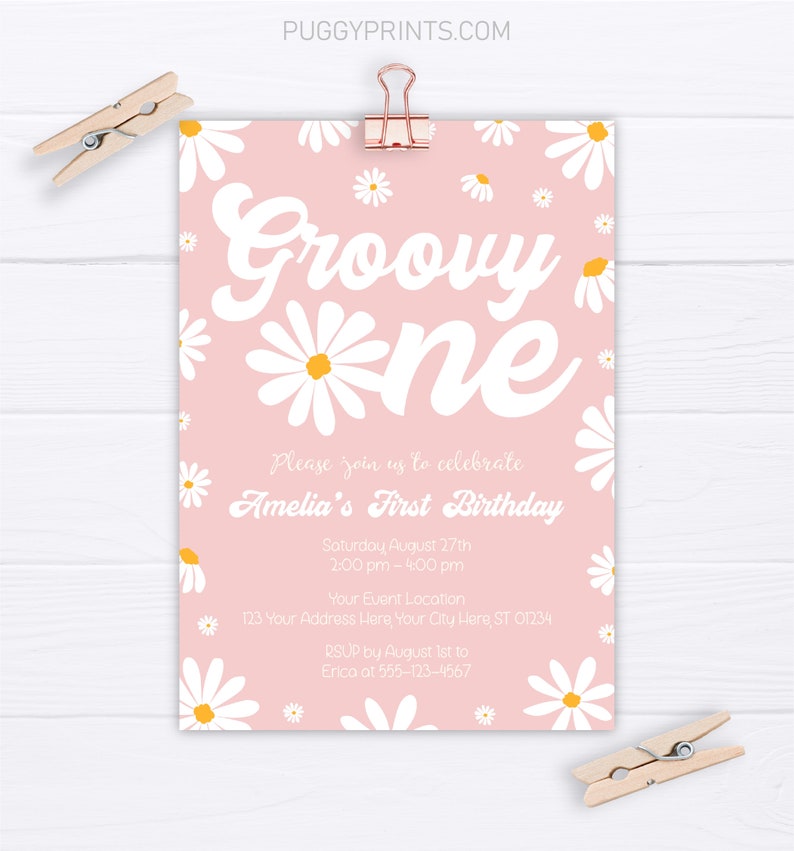 Groovy One Retro Daisy Invitation Editable Daisy Invitation - Etsy