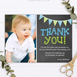 First Birthday Thank You Card With Photo | Editable Template Online ...