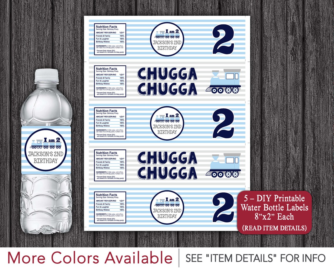 Train Birthday Water Bottle Labels Printable Train Birthday | Etsy