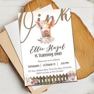 Pig Birthday Invitation Editable Girl Barnyard Party Invite - Etsy