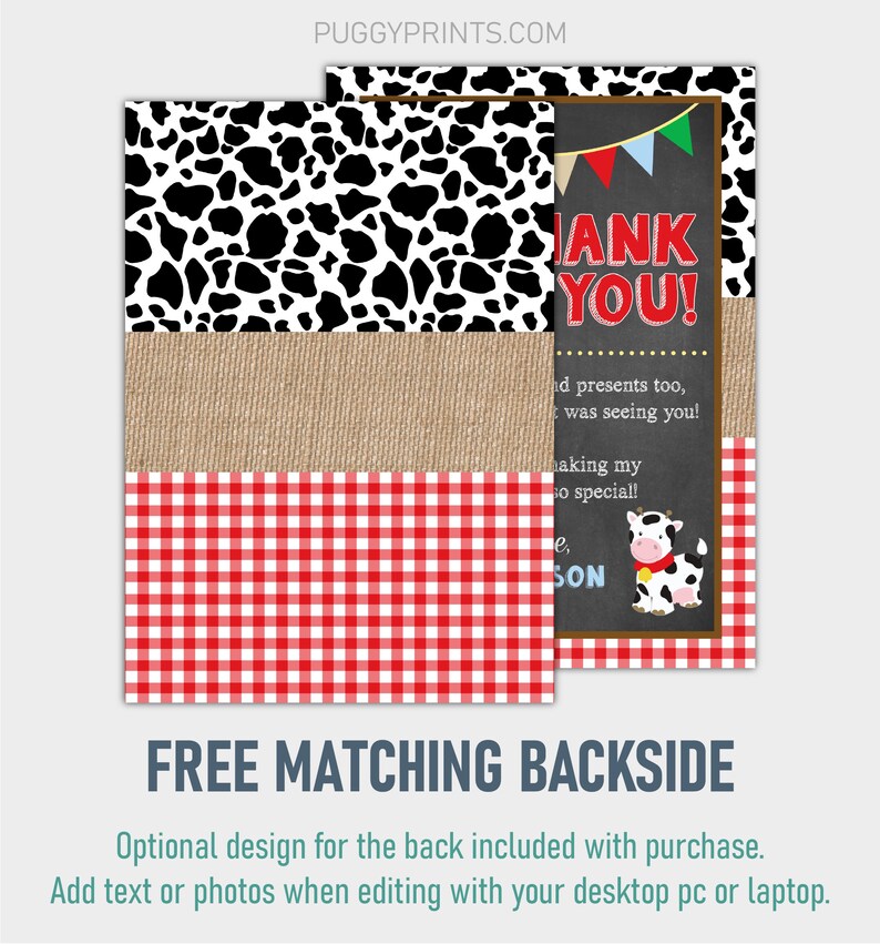 Farm Thank You Card Editable Farm Birthday Thank You Card - Etsy