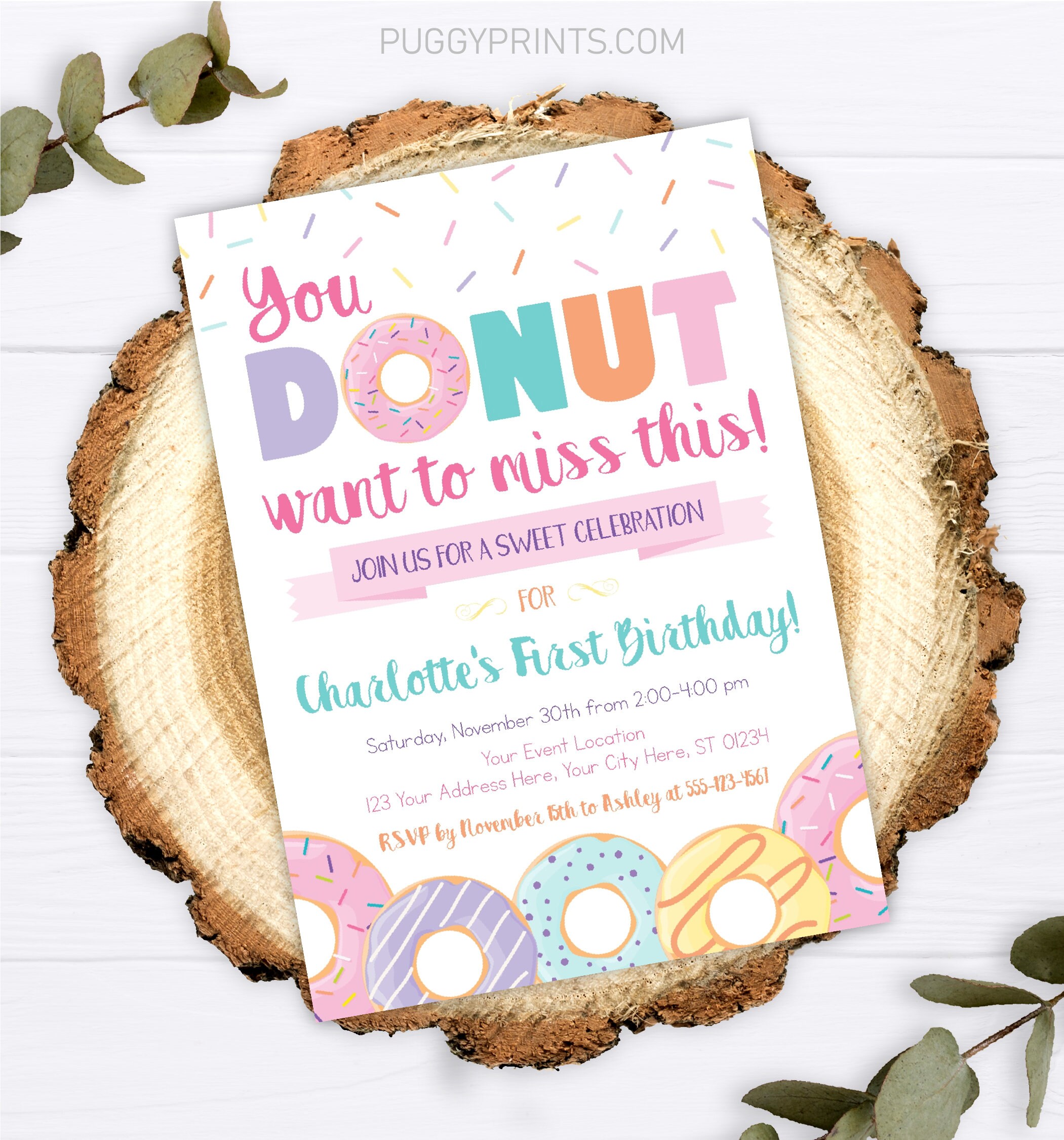 Donut Birthday Invitation Editable Donut Invitation Template | Etsy