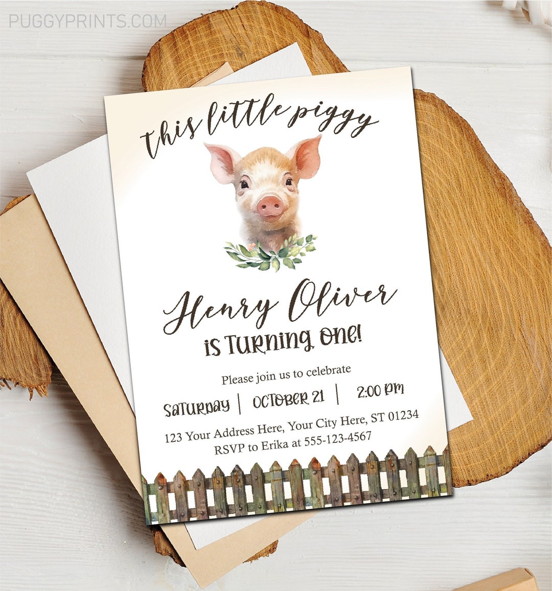 Pig Birthday Invitation Editable Boy Barnyard Party Invite Template ...