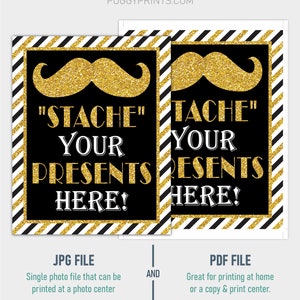 Stache Your Presents Here Sign Printable Mustache Birthday - Etsy