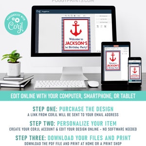 Nautical Birthday Party Sign, Editable Nautical Welcome Sign Template ...