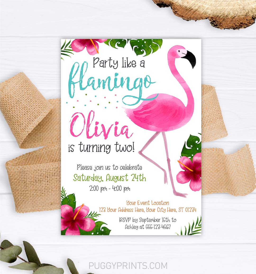 Flamingo Birthday Invitation, Editable Flamingo Invitation Template ...