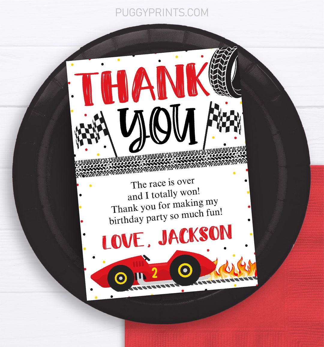 Two Fast Thank You Card: Race Car 2nd Birthday (editable Template) - Etsy