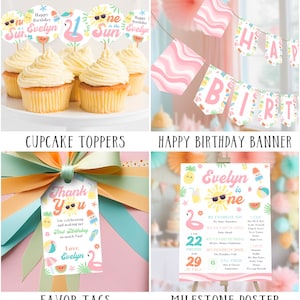 One in the Sun Birthday Party Pack: Editable Summer Decor (digital ...