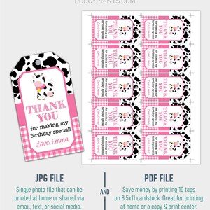 Cow Birthday Party Favor Tags, Editable Cow Favor Tags Template ...