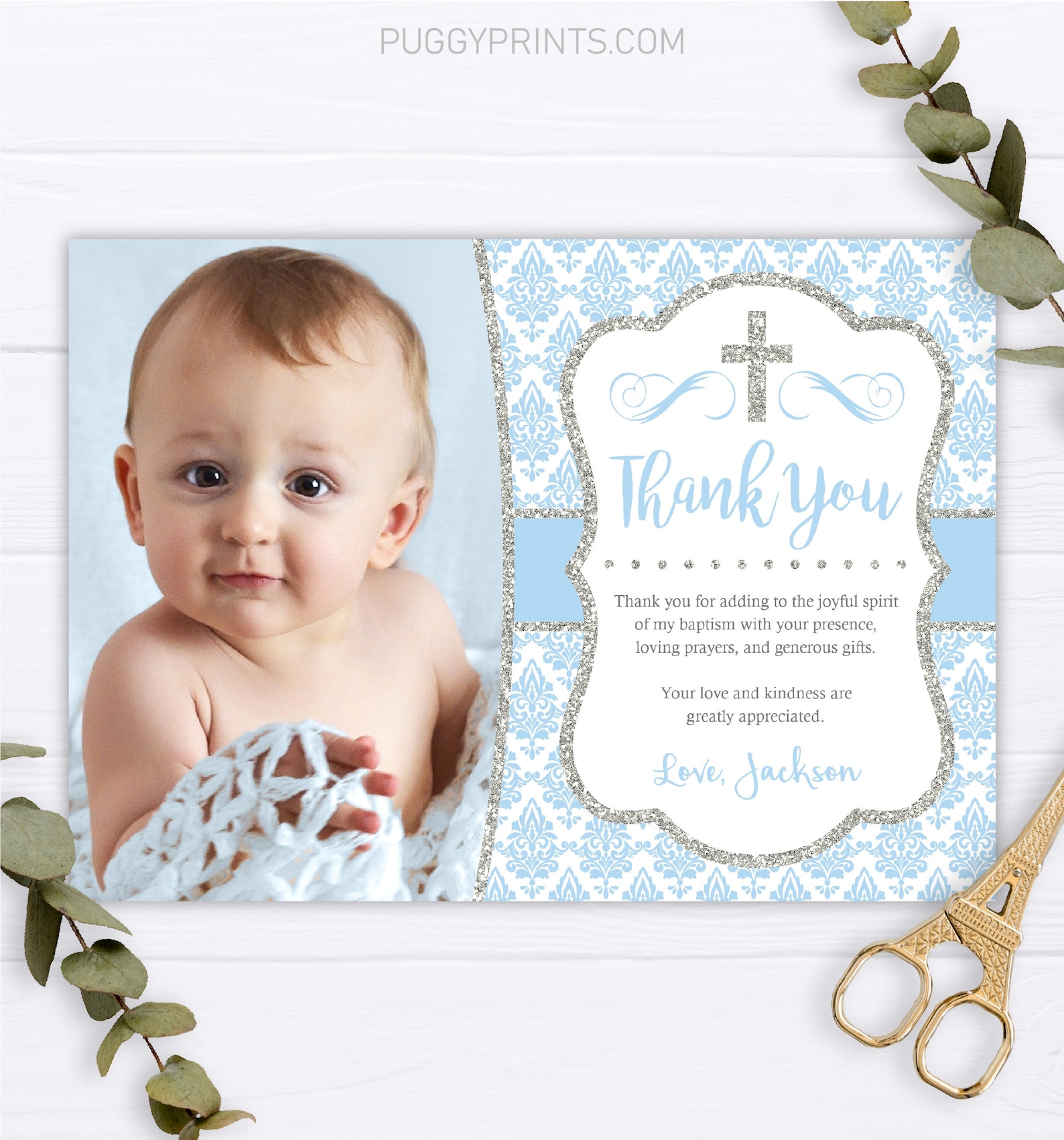 Boy Baptism Thank You Card With Photo Editable Template - Etsy Canada