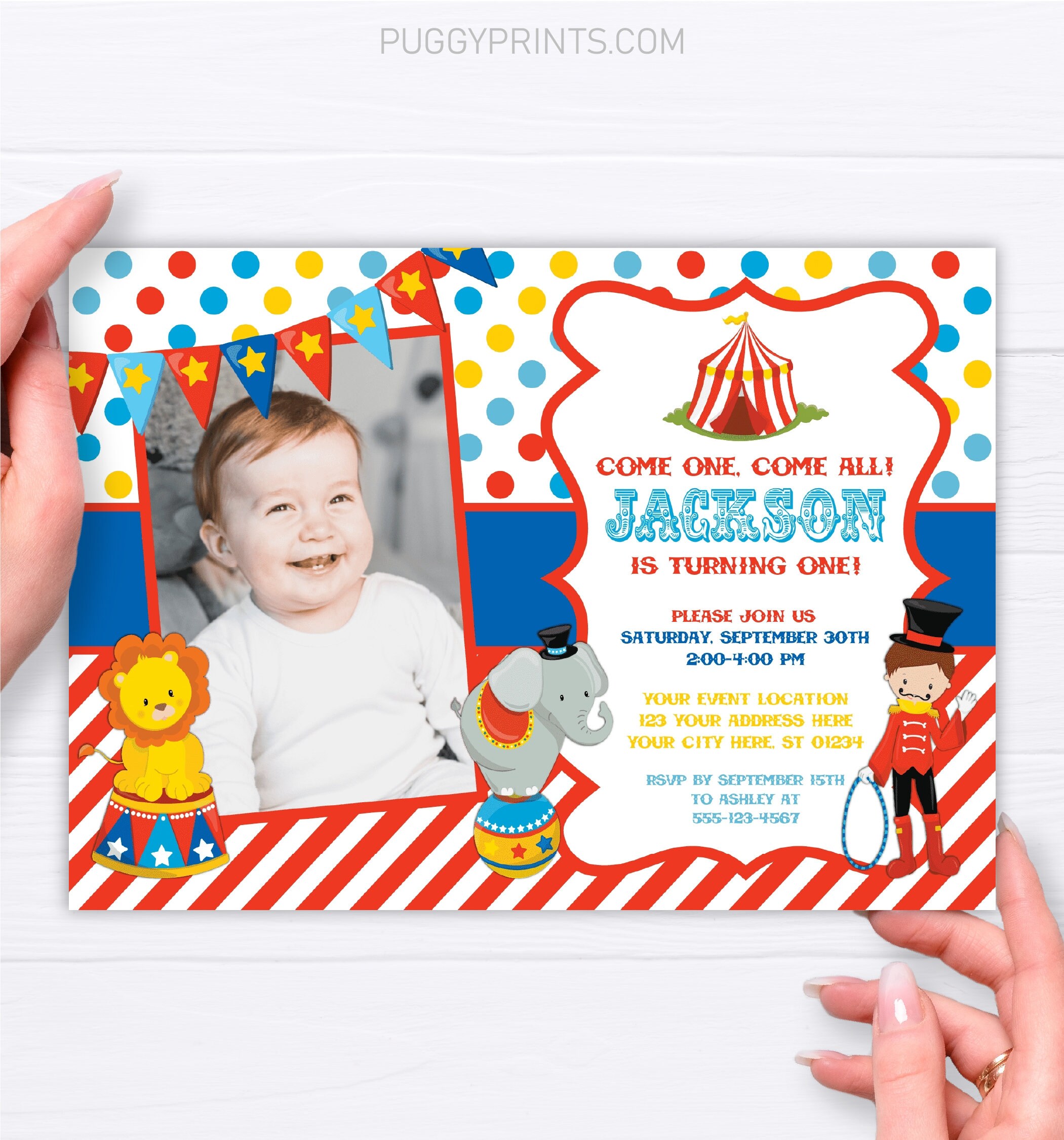 Circus Birthday Invitation Editable Circus Invitation Etsy