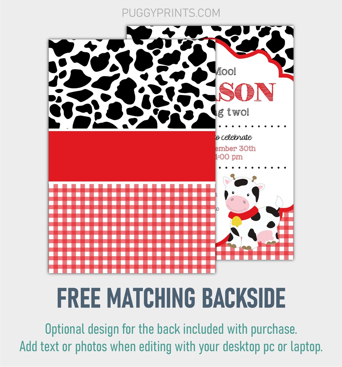 Cow Birthday Invitation Editable Cow Invitation Template - Etsy