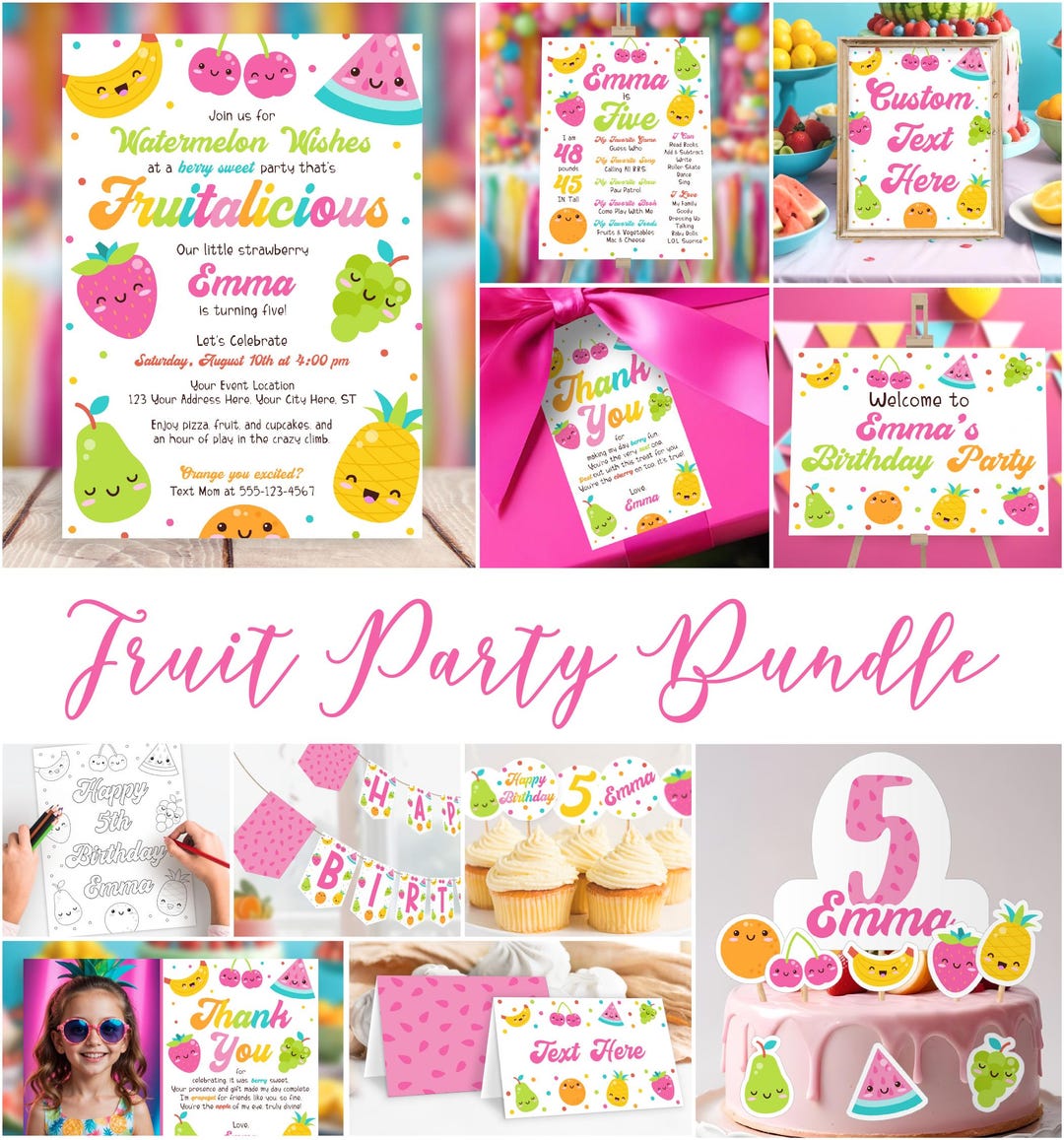 Fruit Birthday Decor Editable Fruit Party Pack, Printable Girl Summer ...