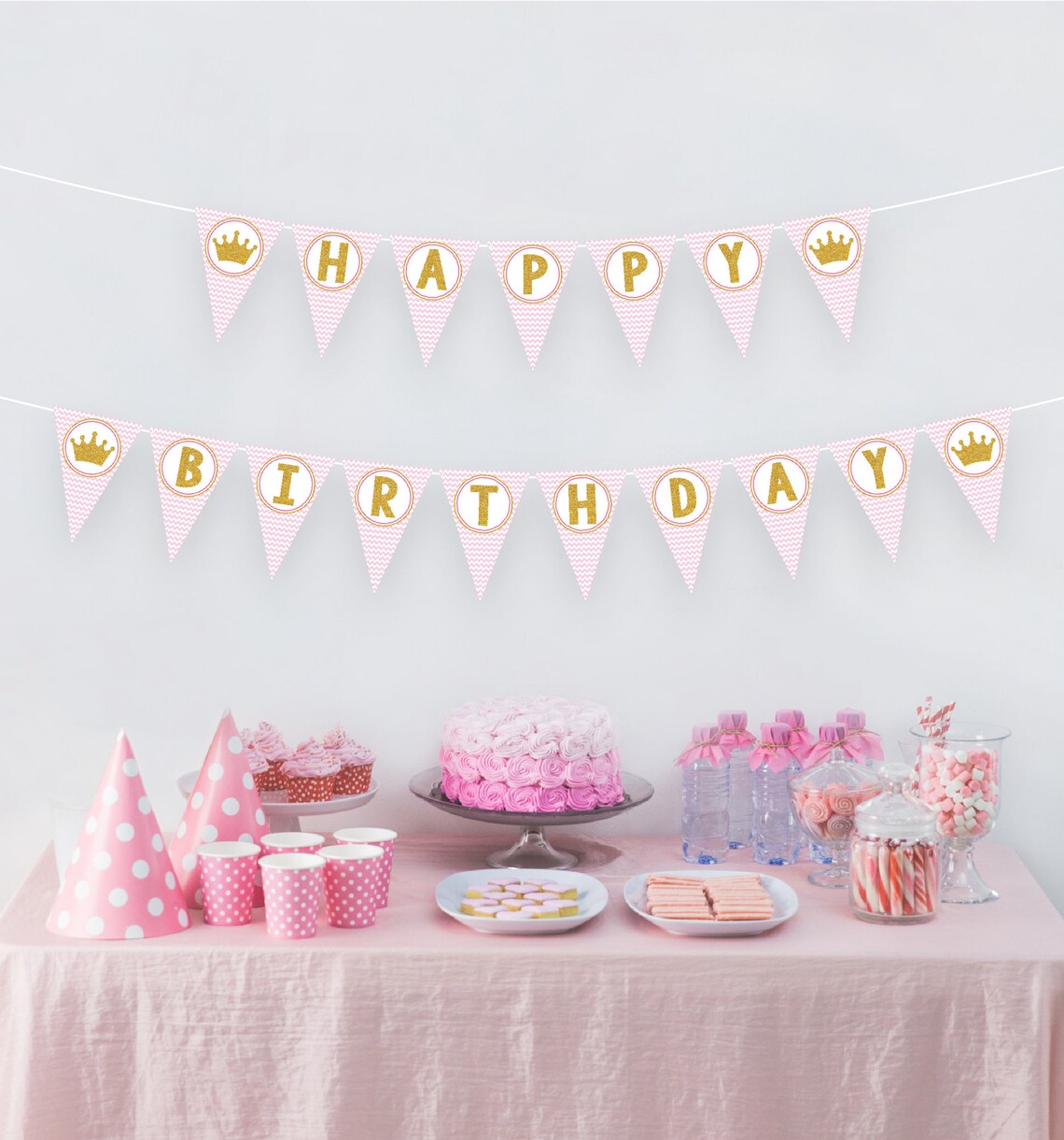 Princess Happy Birthday Banner Printable Princess Banner - Etsy