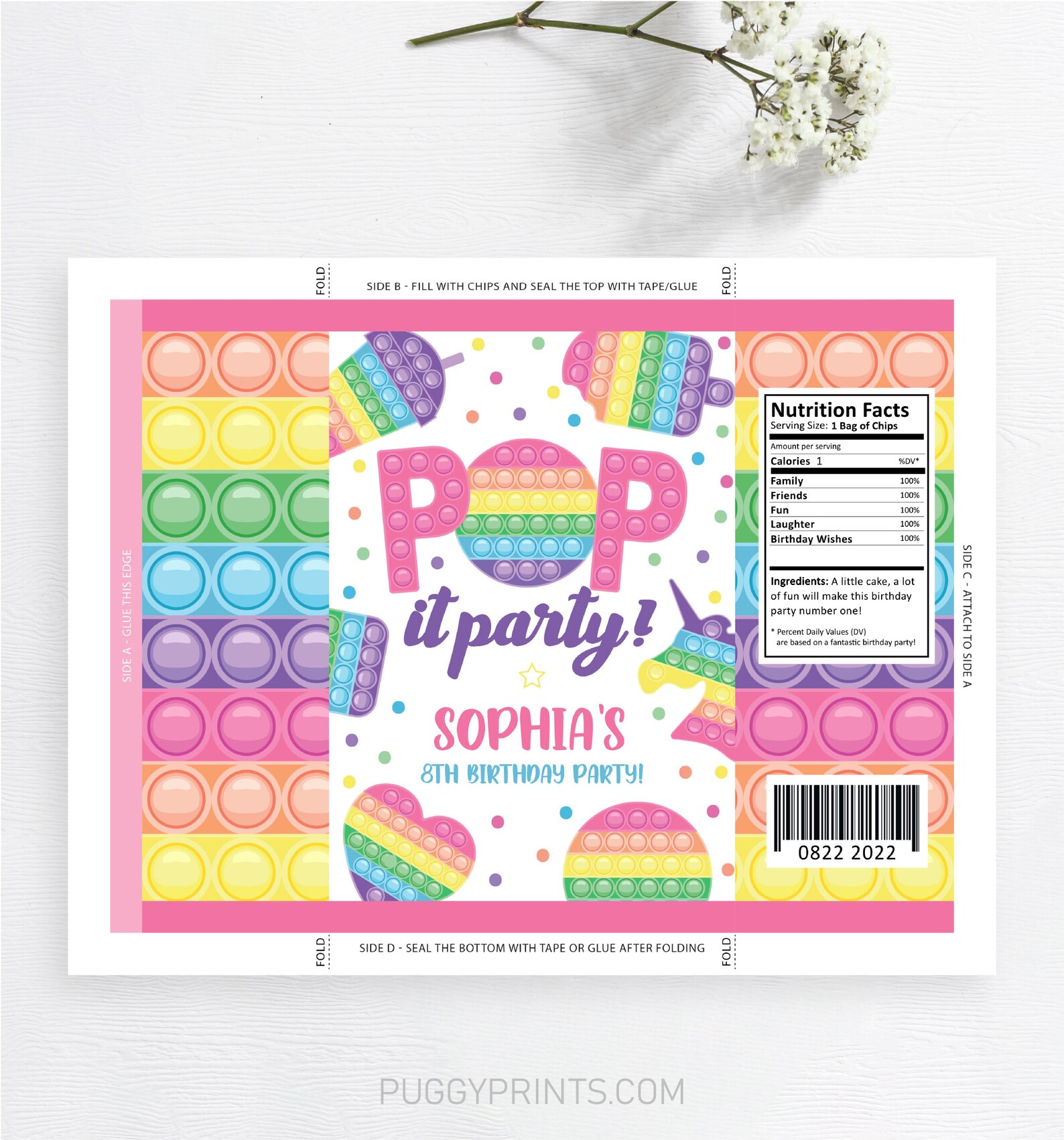 Editable Pop It Party Chip Bags Printable Pop It Birthday - Etsy