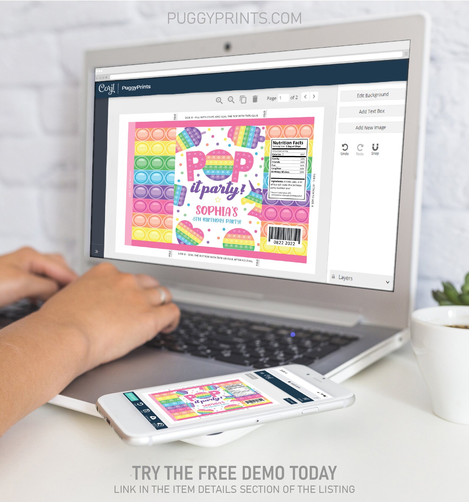 Editable Pop It Party Chip Bags Printable Pop It Birthday - Etsy