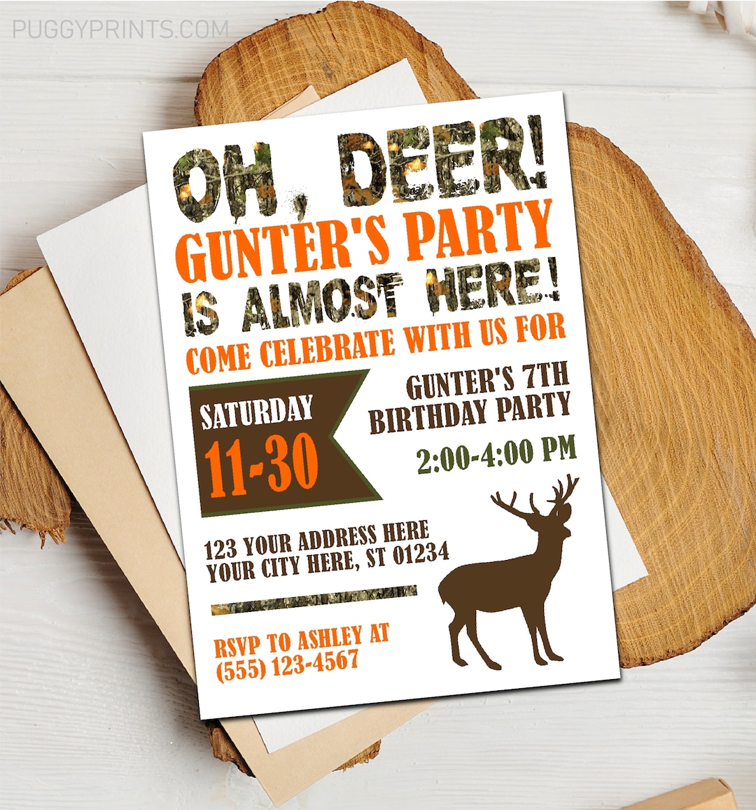 Deer Hunting Birthday Invitation, Deer Hunting Invitation, Hunting ...