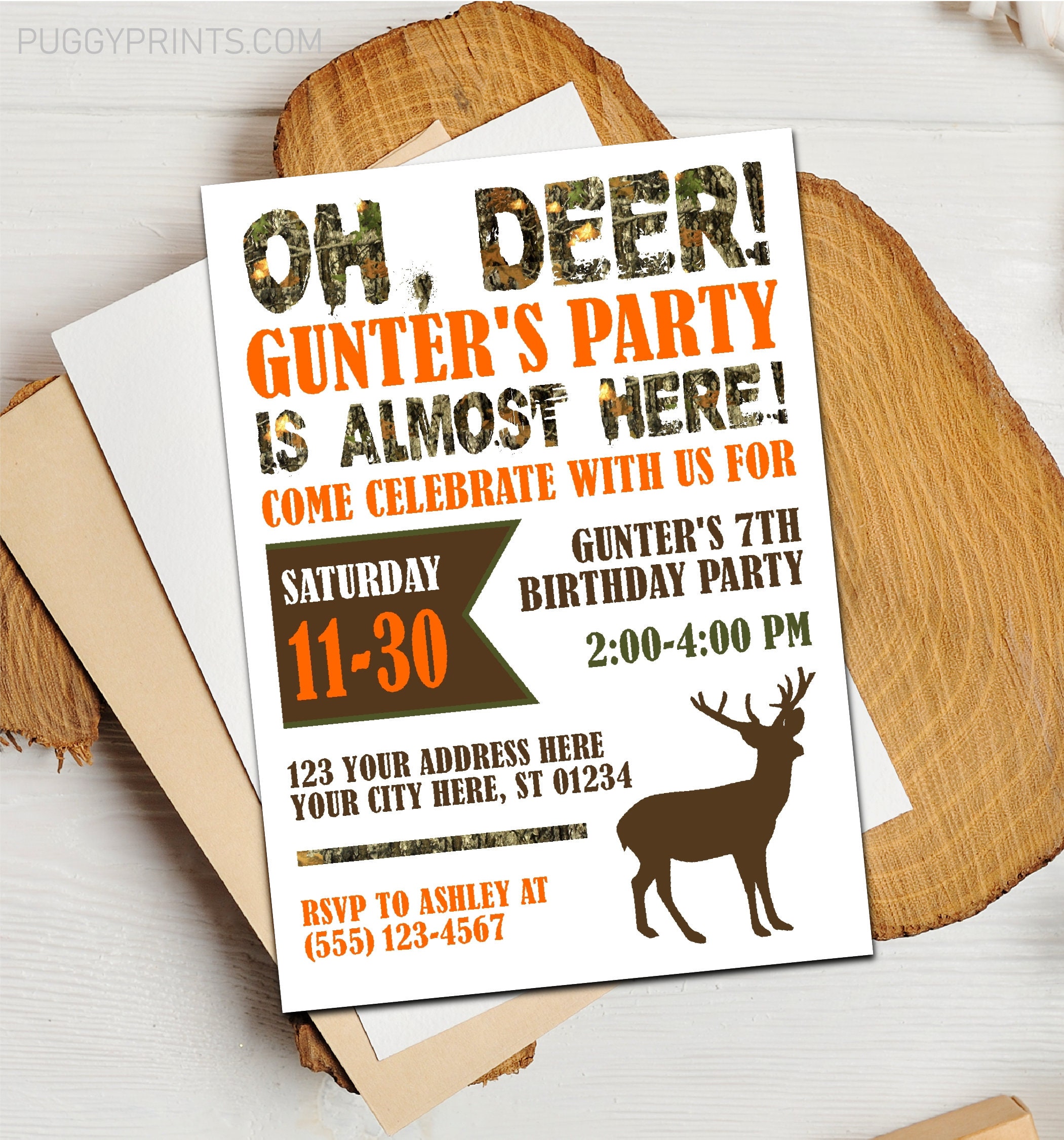 Deer Hunting Birthday Invitation, Deer Hunting Invitation, Hunting ...
