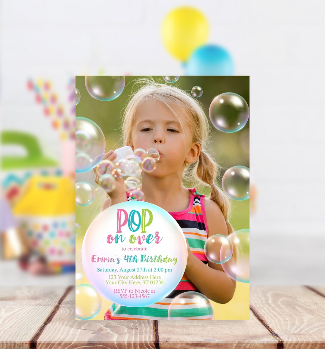 Bubble Birthday Invitation, Editable Bubble Invitation Template ...