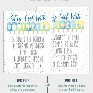 Popsicle Menu Party Sign Editable Popsicle Custom Sign Template ...