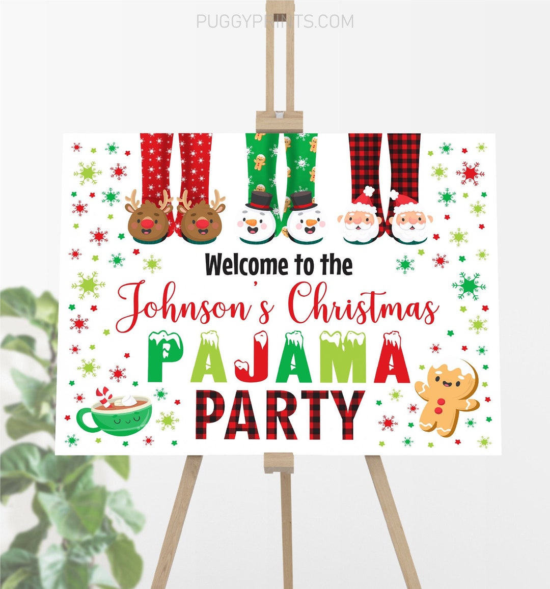 Christmas Pajama Party Welcome Sign Editable Christmas Party Poster ...