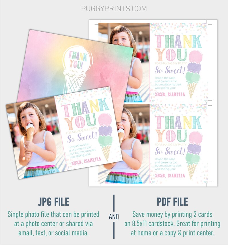 Ice Cream Birthday Thank You Card Editable Ice Cream Thank | Etsy