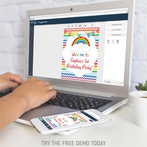 Rainbow Party Sign Editable Rainbow Welcome Sign Rainbow - Etsy