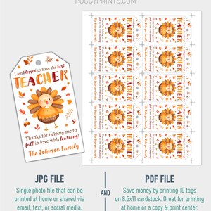 Thanksgiving Teacher Appreciation Gift Tags, Editable Thanksgiving ...
