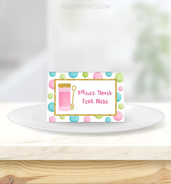 Bubble Birthday Place Cards, Editable Bubbles Place Cards Template ...