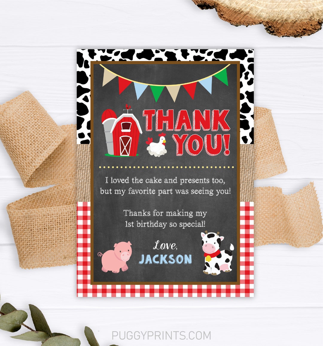 Farm Thank You Card Editable Farm Birthday Thank You Card - Etsy