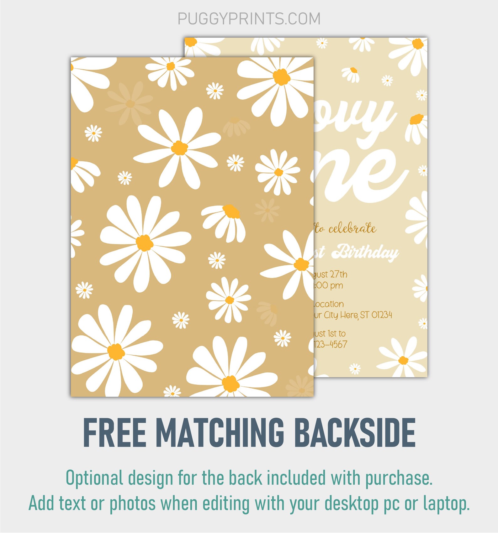 Groovy One Retro Daisy Invitation Editable Daisy Invitation - Etsy