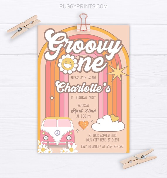 Groovy One Invitation, Editable Groovy Birthday Invitation Template ... Groovy One Invitation, Editable Groovy Birthday Invitation Template ...
