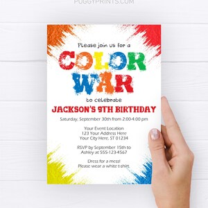 Color War Birthday Invitation Editable Template Online Instant Download ...