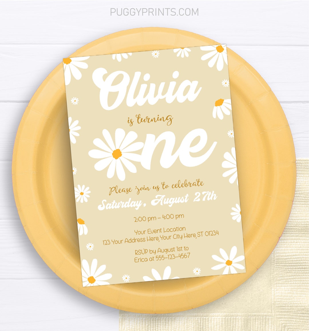 Retro Daisy Invitation, Editable Daisy Invitation Template, Printable ...