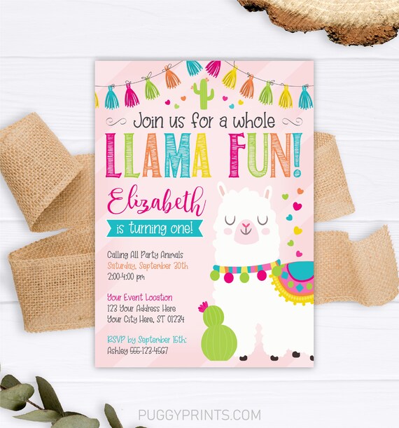 Llama Birthday Invitation, Editable Llama Invitation Template, Girl ...