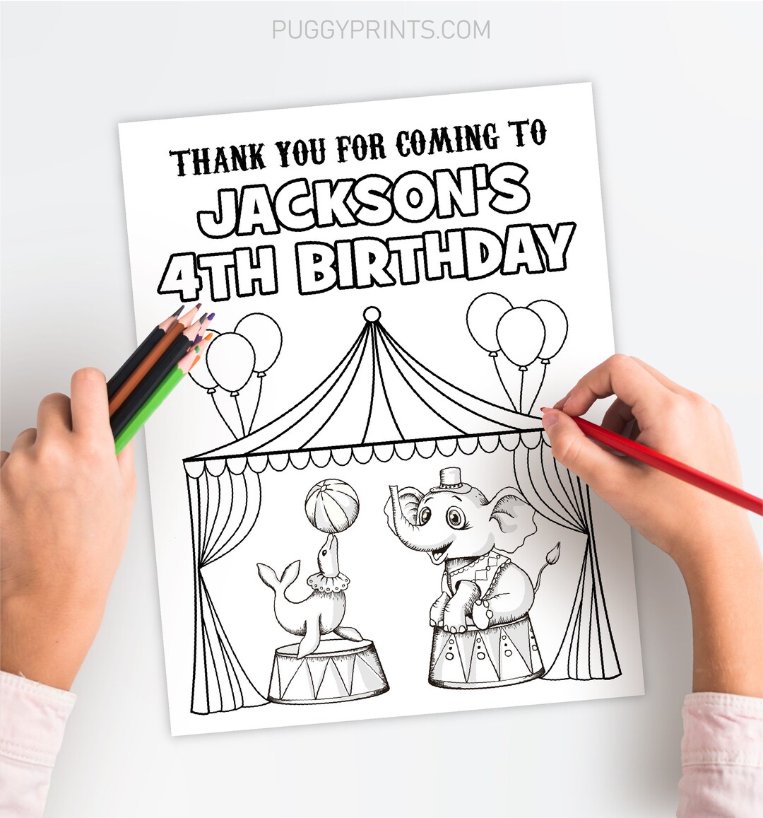 Circus Birthday Coloring Page, Editable Circus Coloring Page Template ...