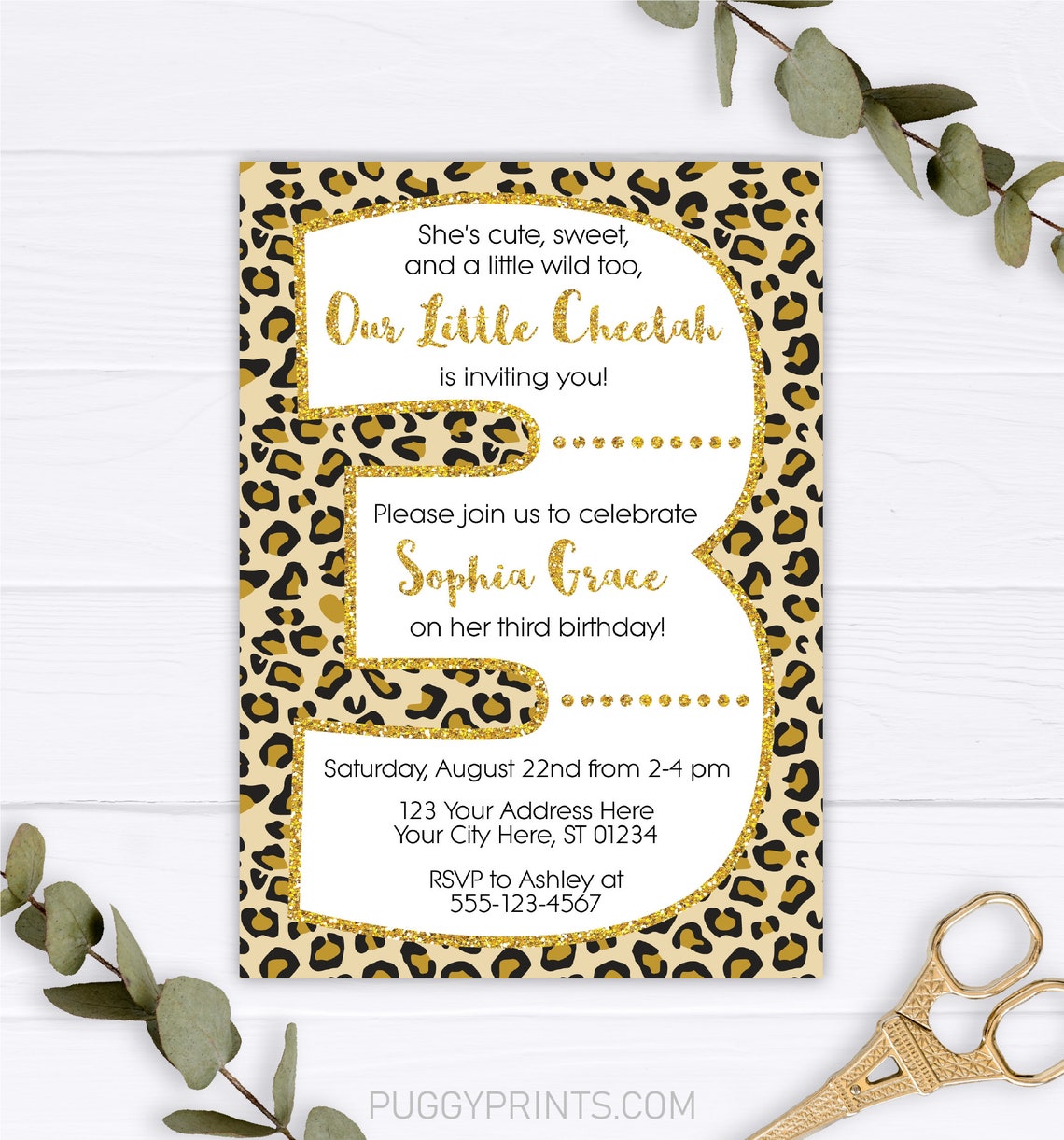 Cheetah 3rd Birthday Invitation Editable Cheetah Invitation - Etsy