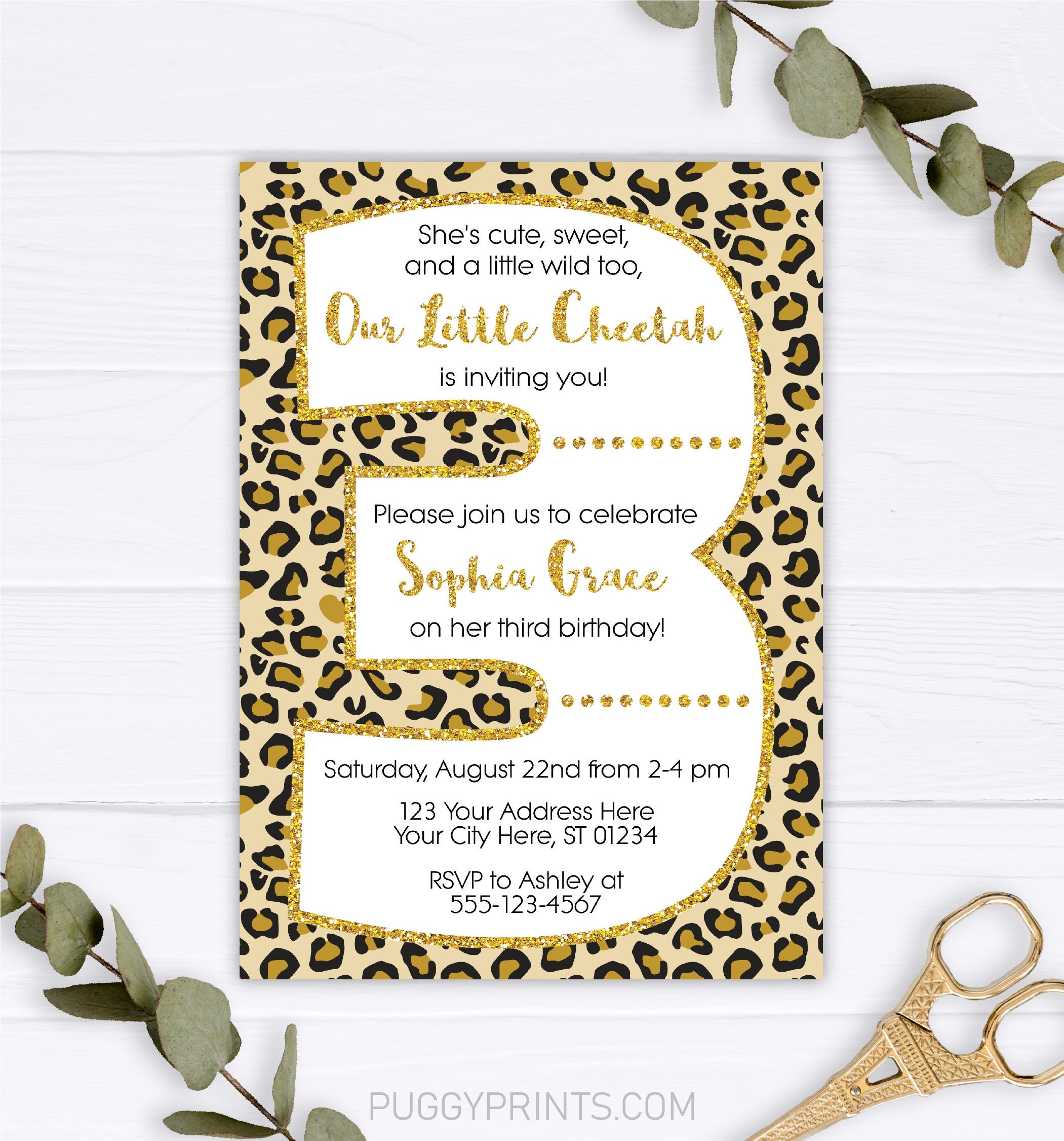 Cheetah 3rd Birthday Invitation Editable Cheetah Invitation | Etsy