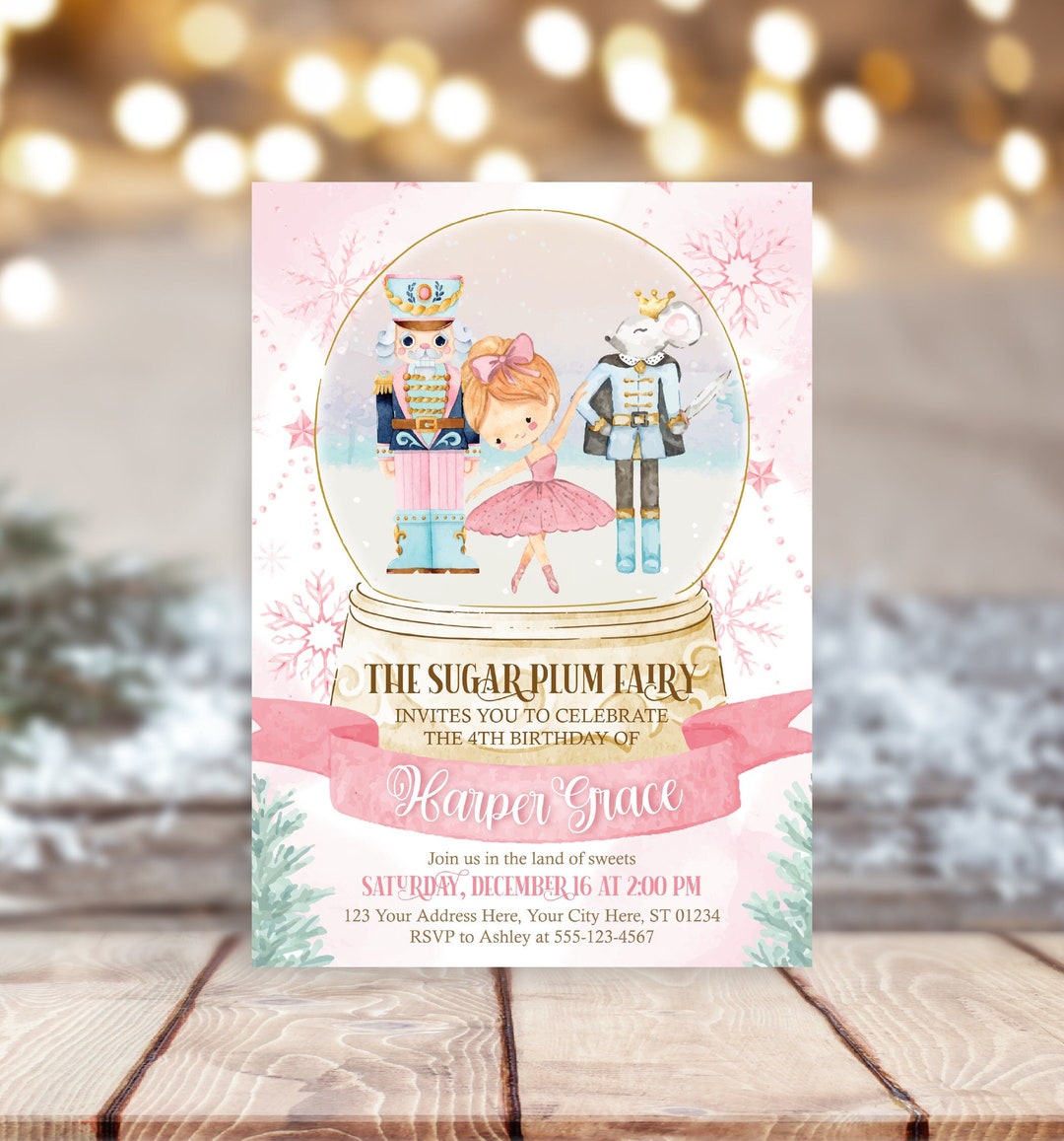 Editable Nutcracker Birthday Invitation Printable Girl Sugar Plum Fairy ...