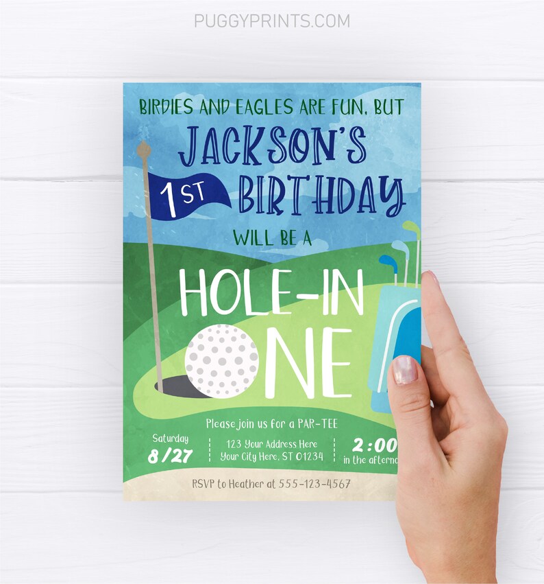 Golf First Birthday Invitation Editable Hole in One Birthday - Etsy