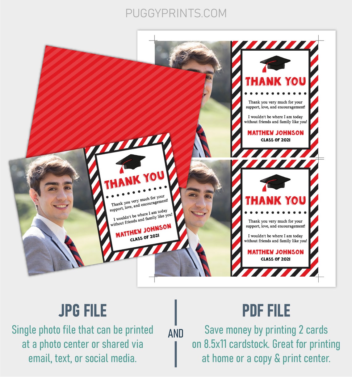 Graduation Thank You Card with Photo in Red and Black | Etsy