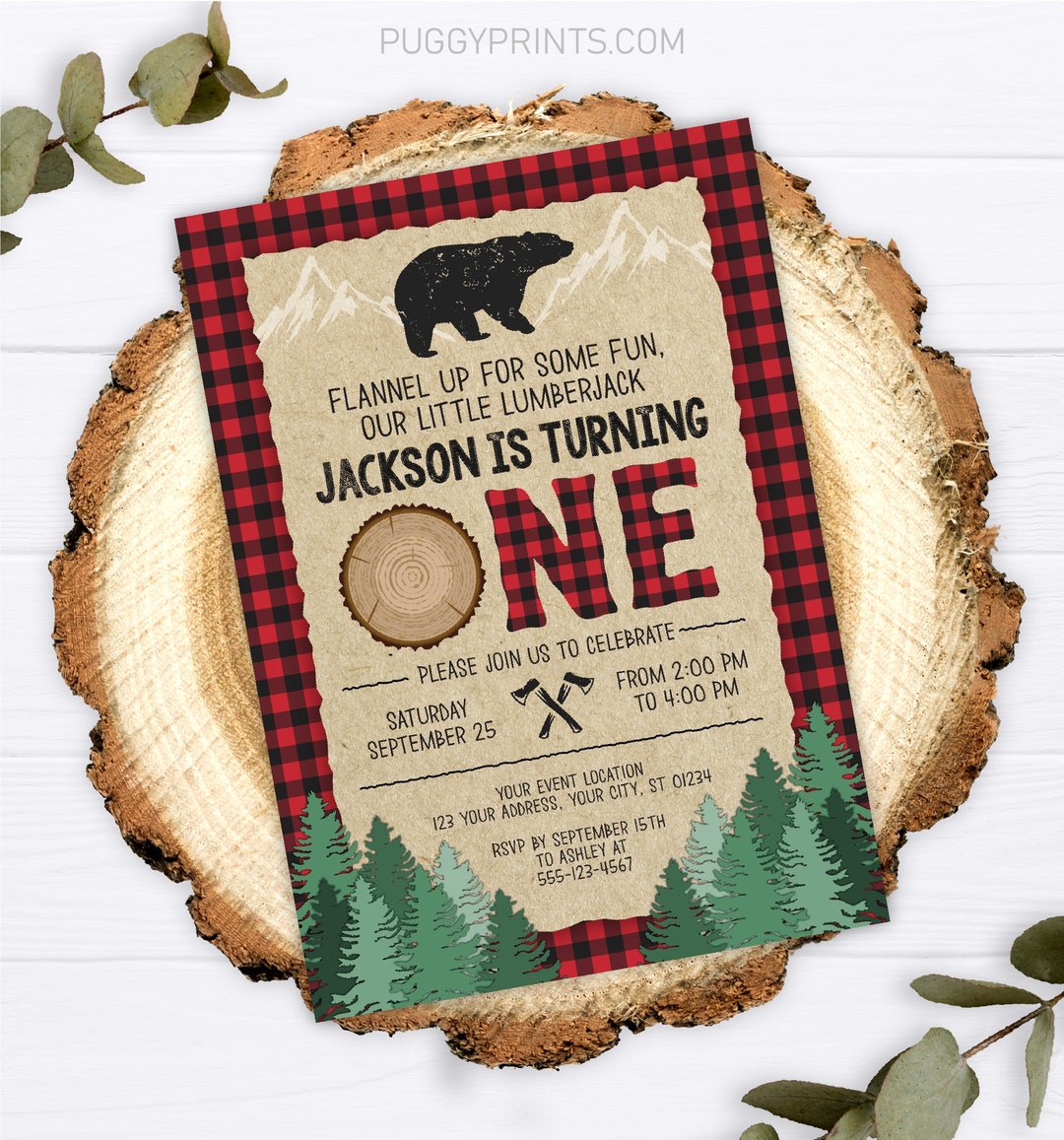 Lumberjack First Birthday Invitation, Editable Lumberjack Birthday ...