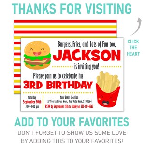 Burger and Fries Birthday Invitation, Editable Hamburger and French ...