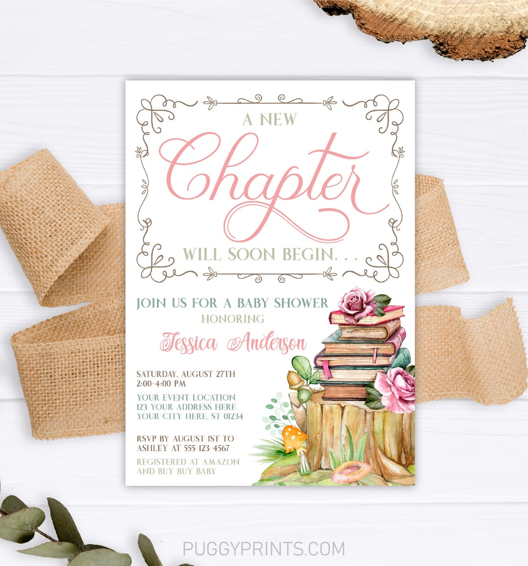 Invitación de baby shower de libro de cuentos, plantilla de invitación ...