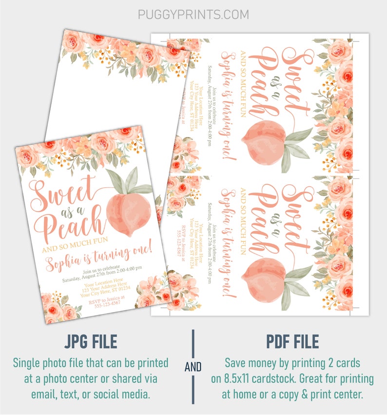 Peach Birthday Invitation Editable Sweet as a Peach - Etsy