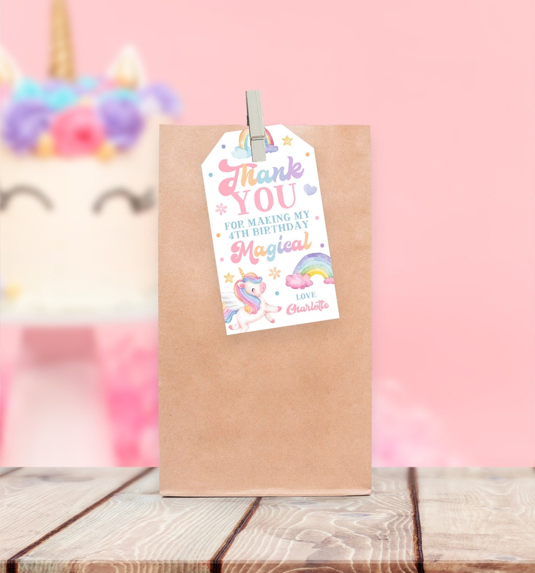 Unicorn Birthday Favor Tags Editable Unicorn Party Favor Tag Template ...
