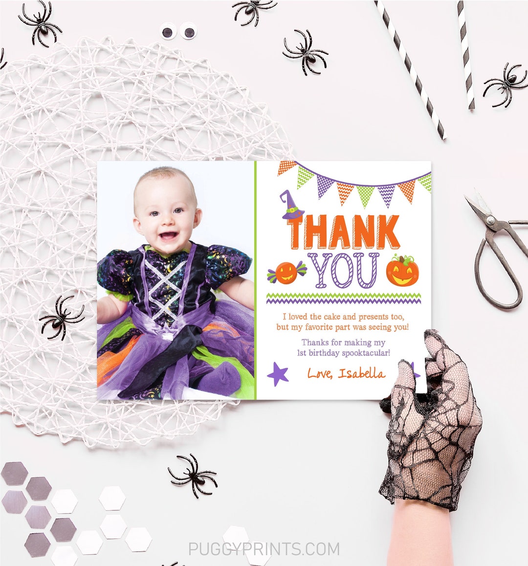 Halloween Birthday Thank You Card With Photo Editable - Etsy