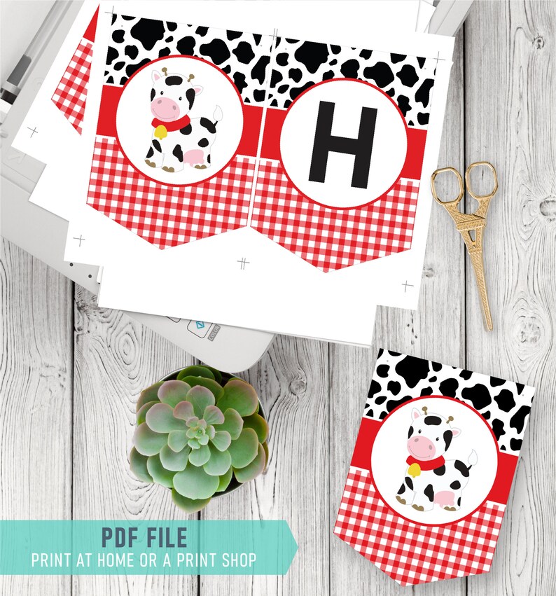 Cow Happy Birthday Banner Printable Cow Banner Personalized | Etsy