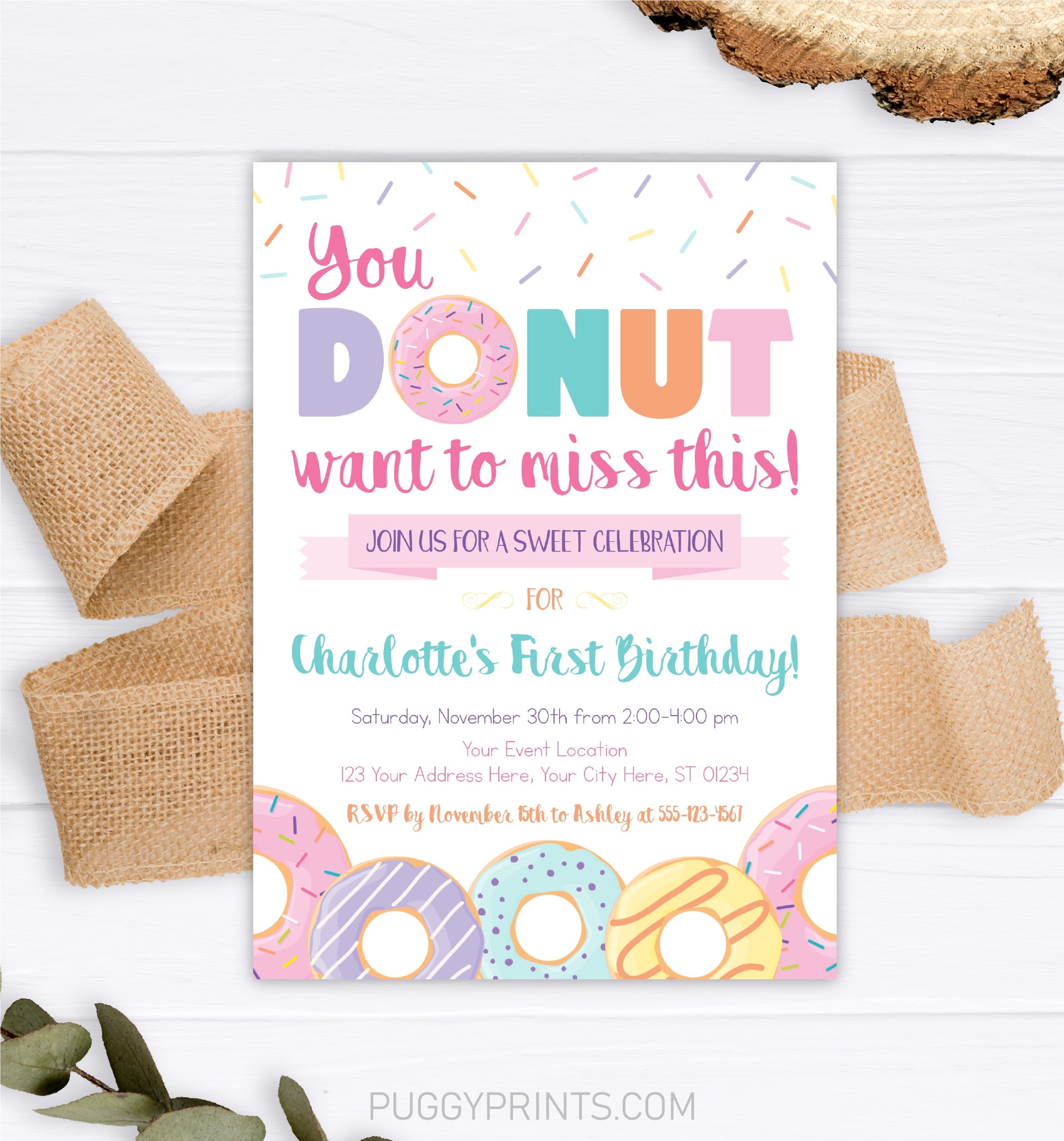 Donut Birthday Invitation Editable Donut Invitation Template | Etsy
