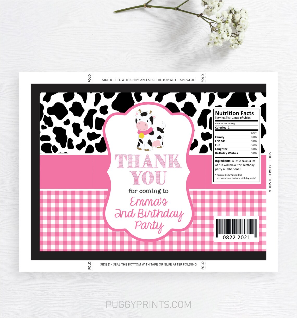 Editable Cow Chip Bags Cow Birthday Party Decorations Girl | Etsy